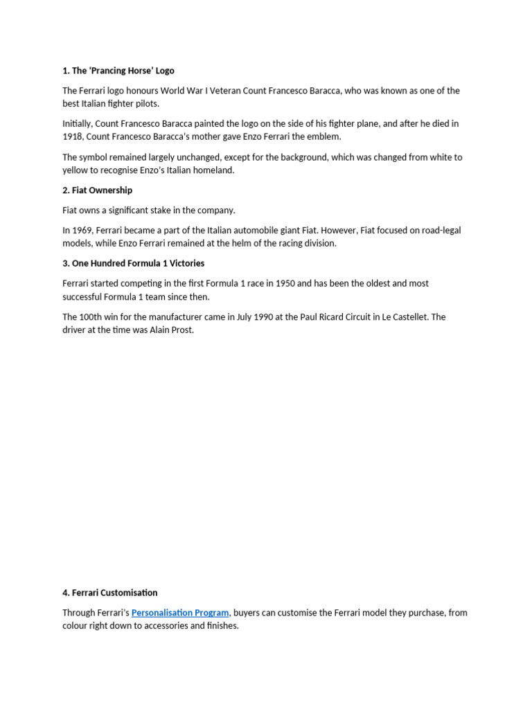 Cars - Ferrari Introduction | PDF