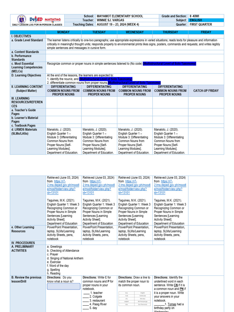 G2 Q1W4 DLL ENGLISH (MELCs) | PDF