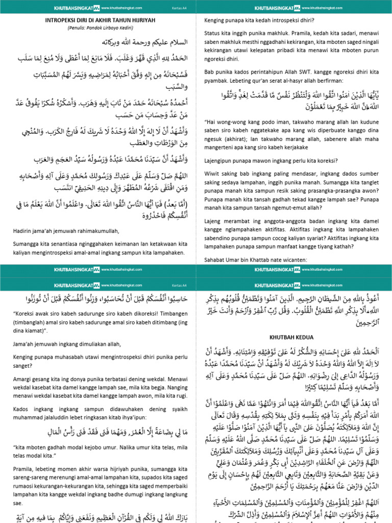 Khutbah Jumat Bahasa Jawa - Intropeksi Diri Di Akhir Tahun Hijriyah | PDF