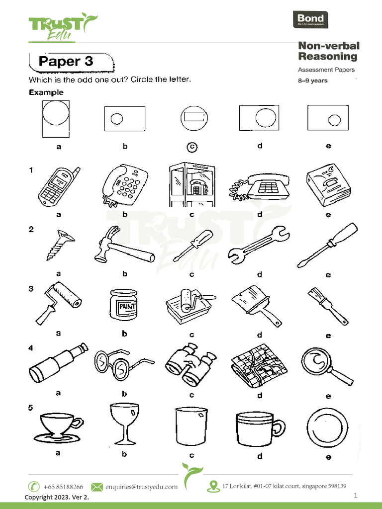 Bond Non-Verbal Reasoning Assessment Paper Tests 8-9+ Years | PDF