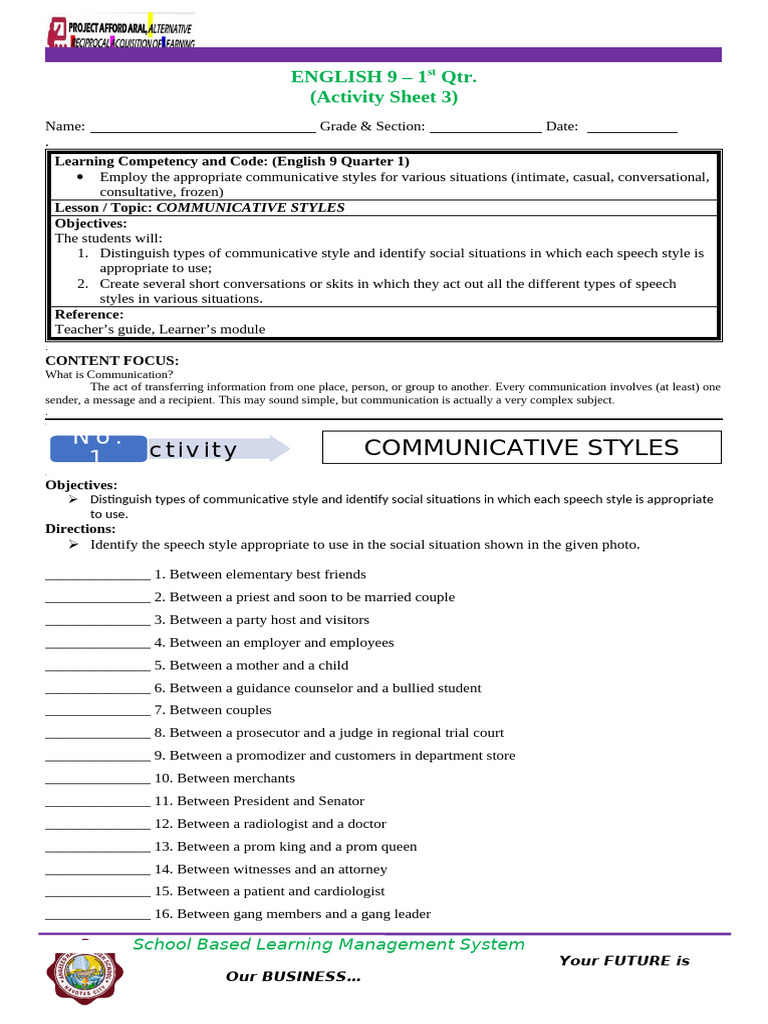 1st QTR English 9 Activity Sheet 3 | PDF