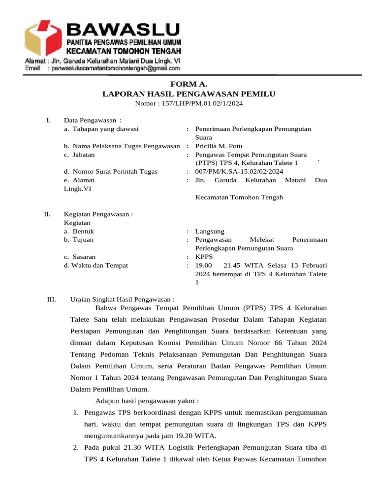 157 - LHP Logistik 13 FEBRUARI TPS 4 TALETE 1 | PDF