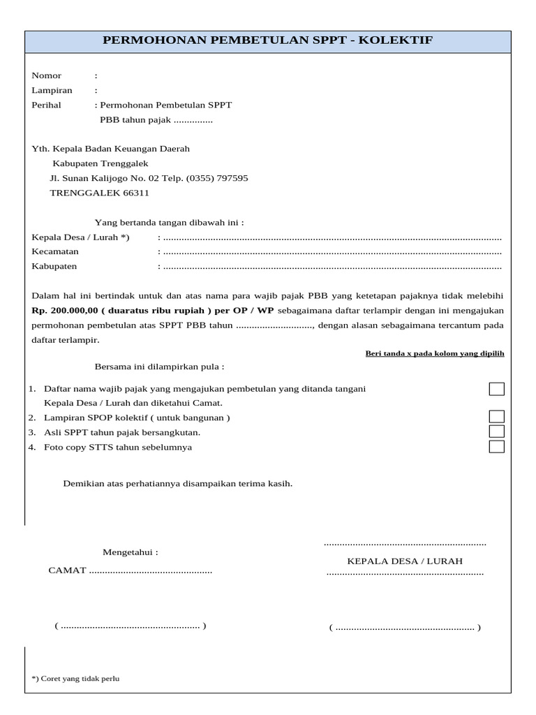 W Permohonan Pembetulan SPPT, SKP, STP - Perorangan & Kolektif | PDF