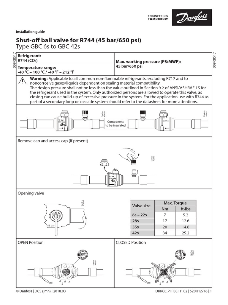 Type GBC 6s To GBC 42s: Shut-Off Ball Valve For R744 (45 Bar/650 Psi) | PDF
