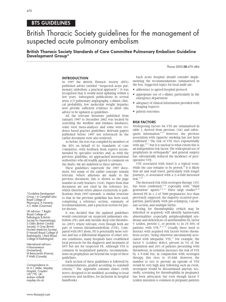 British Thoracic Society Guidelines For The Management of Suspected ...