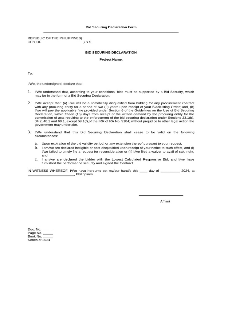 Bid Securing Declaration Form | PDF