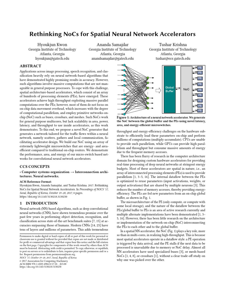 Rethinking NoCs For Spatial Neural Network Accelerators MicroSwitch NOCS 2017 Krishna | PDF