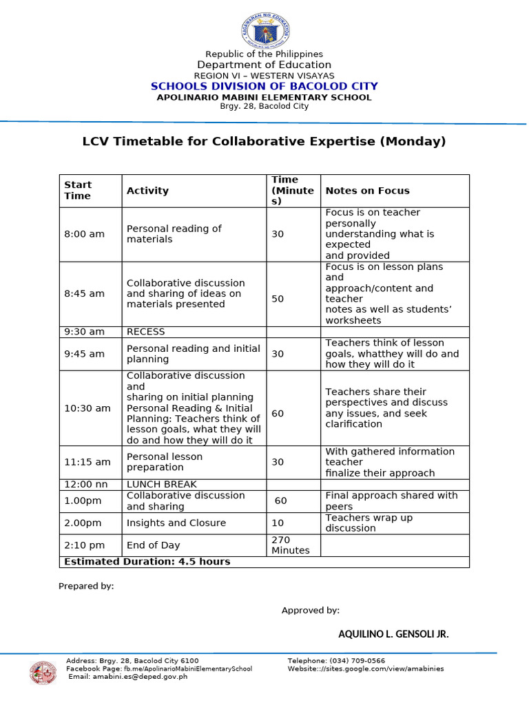 LCV-TIMETABLE-FOR-COLLABORATIVE-EXPERTISE-MONDAY-FRIDAY | PDF