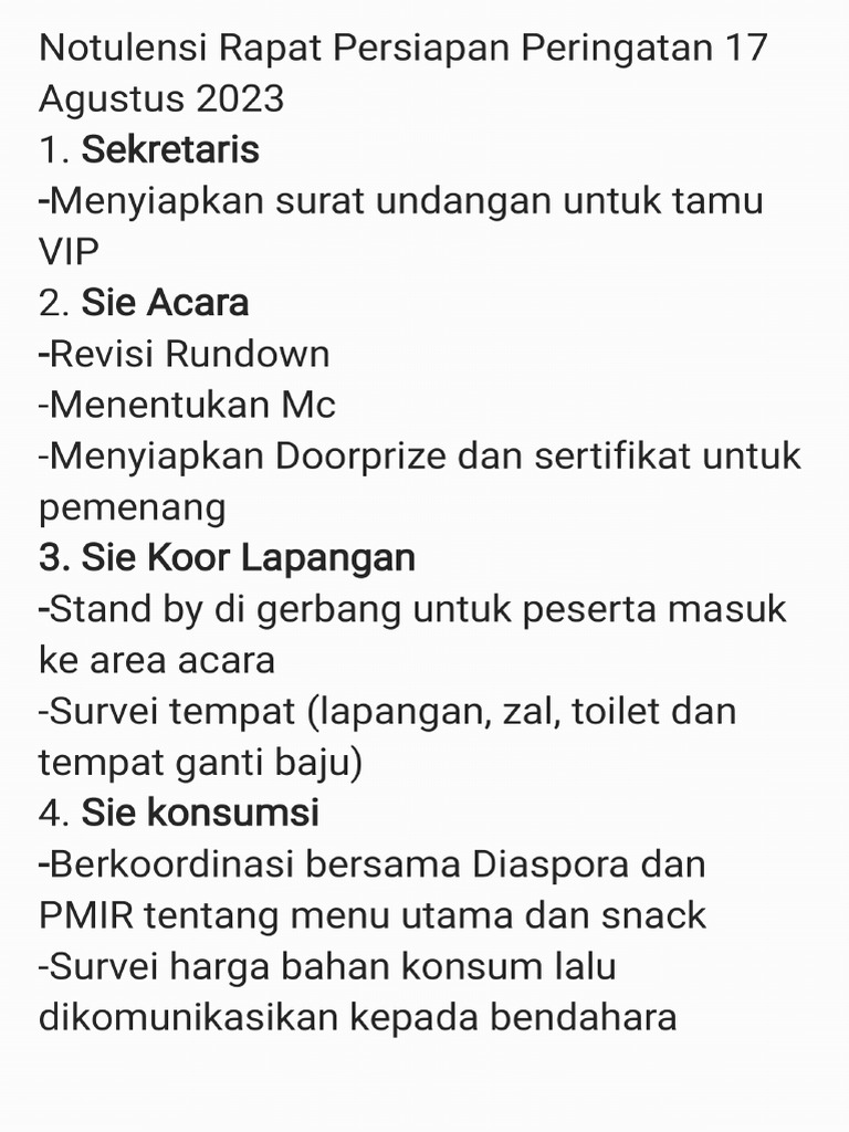 Notula Rapat Persiapan Peringatan 17 Agustus | PDF