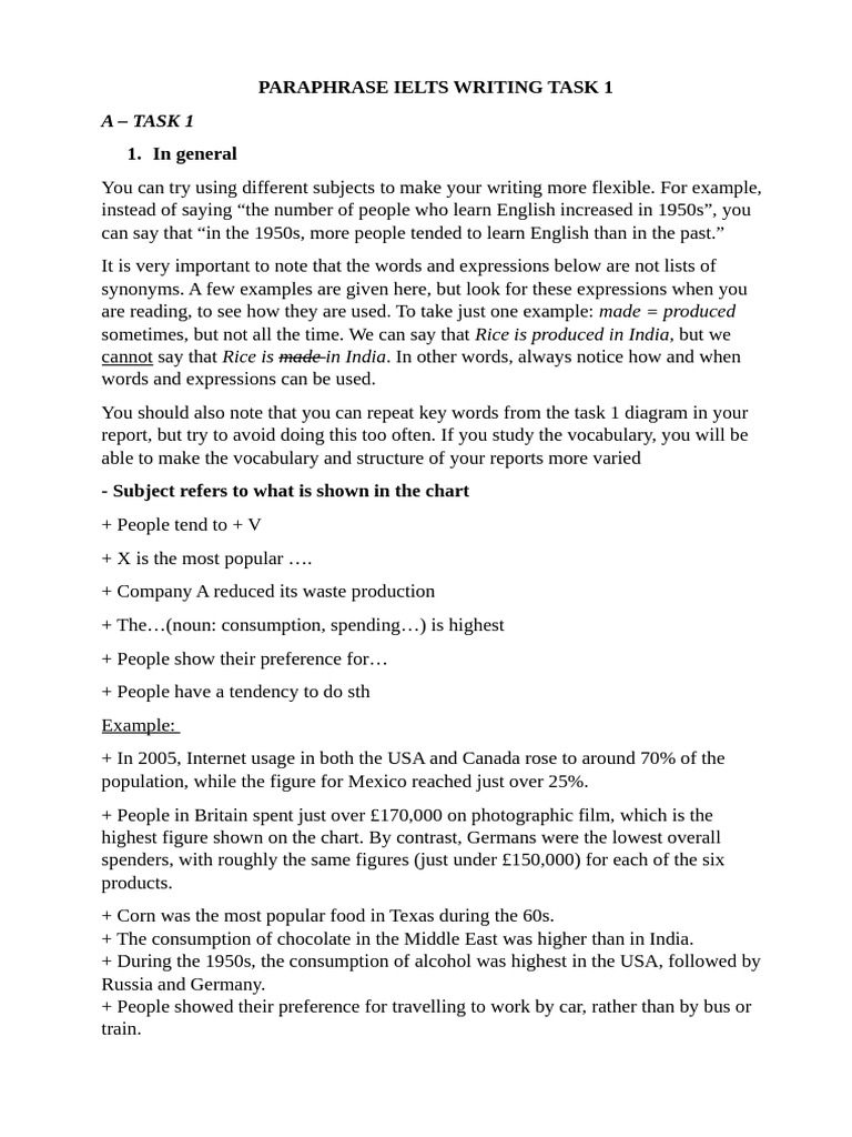 Paraphrase Ielts Writing Task 1 | PDF