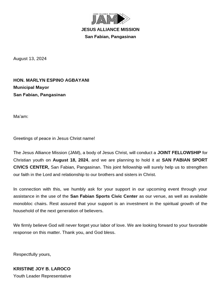 Venue REQUEST-LETTER-SPORTS-CENTER | PDF