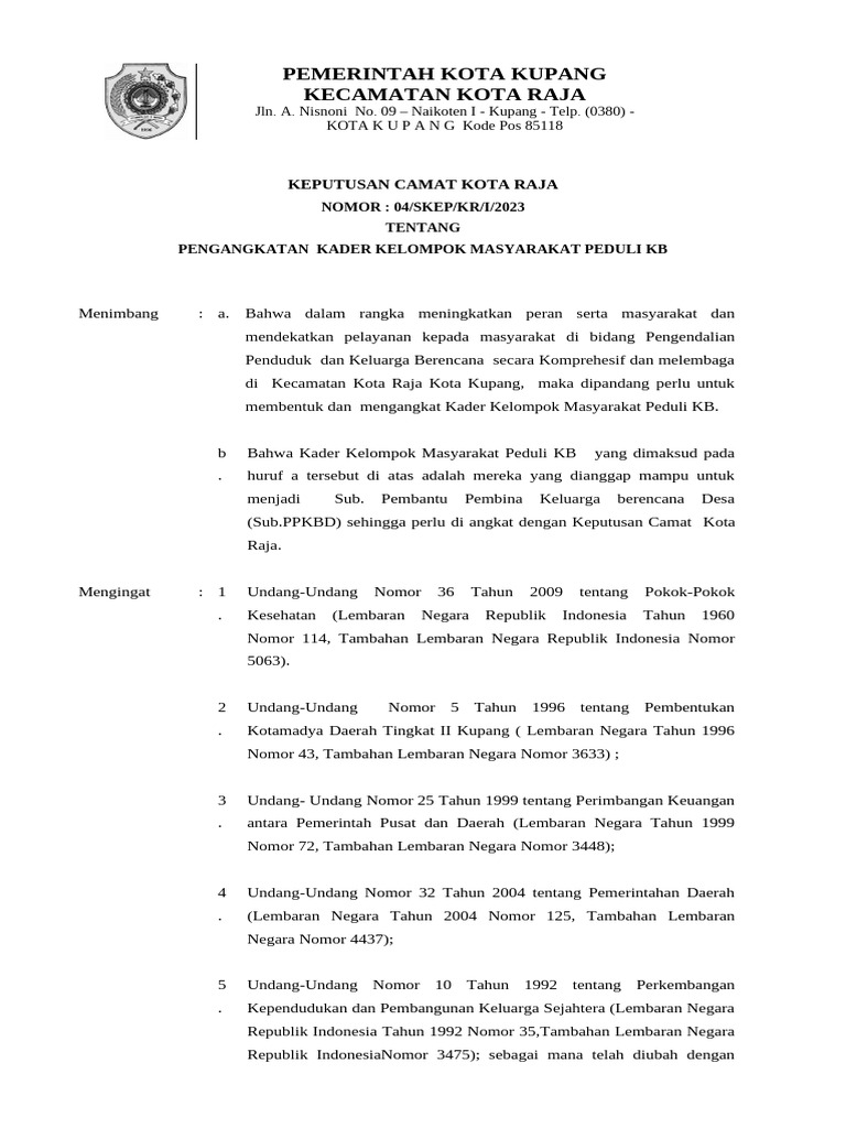 Sk. Sub PPKBD Kec - KR 2023 | PDF