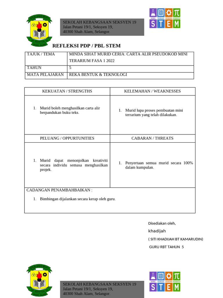 Refleksi PDP RBT THN 5 & 6 Fasa 1 2022 | PDF