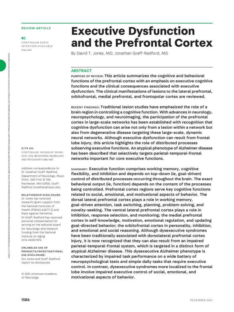 Executive Dysfunction and The Prefrontal Cortex.7 | PDF