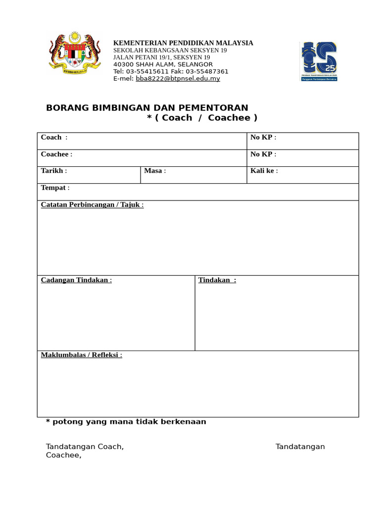 Borang Bimbingan & Pementoran TS25 | PDF