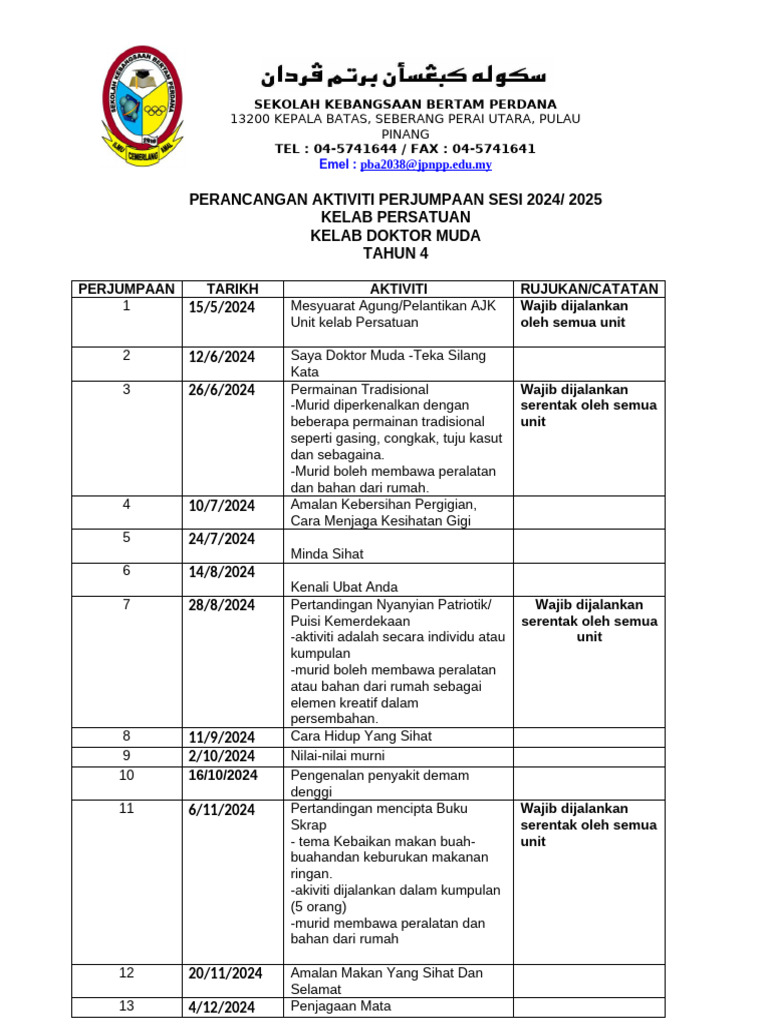 Perancangan Aktiviti Perjumpaan Kelab Persatuan | PDF