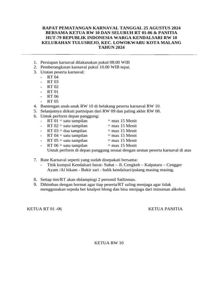 Hasil Kesepakatan Rapat Pematangan Karnaval | PDF