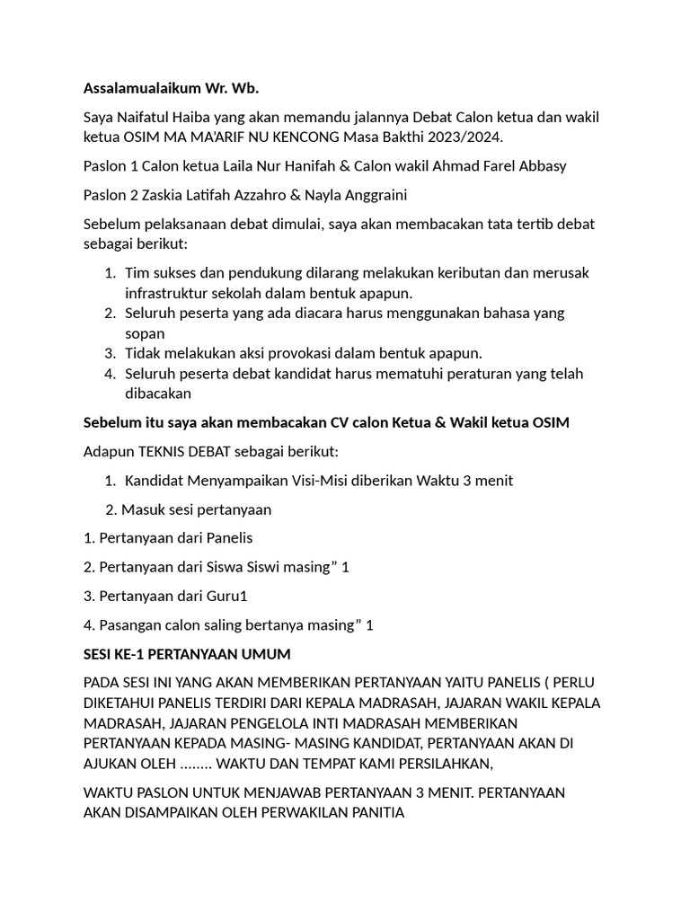 Teks Moderator Debat | PDF