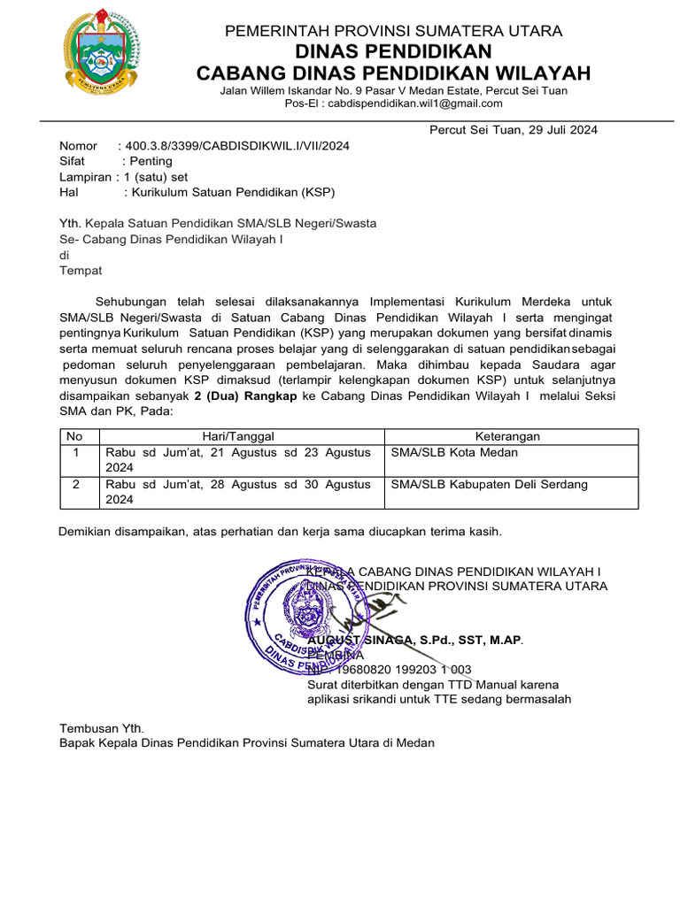 SURAT EDARAN Kurikulum Satuan Pendidikan (KSP) SMA-SLB CABDISDIK ...