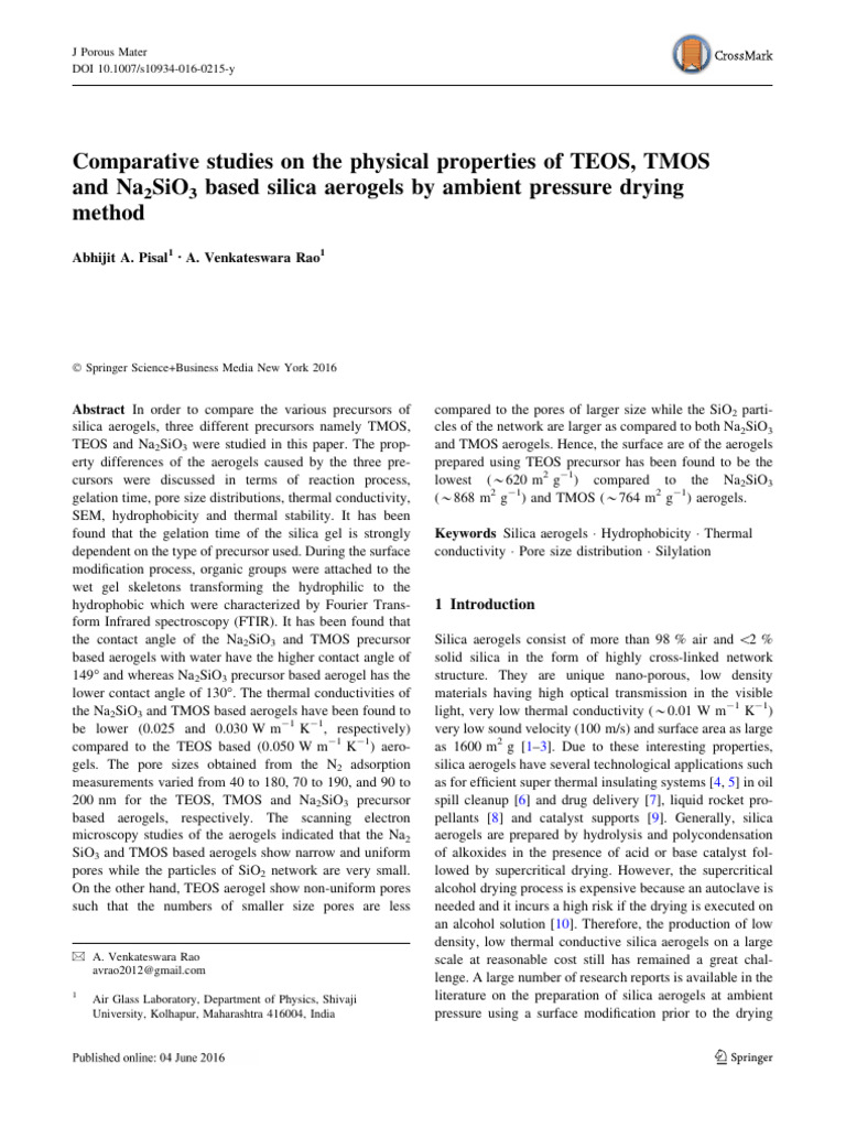 Pisal2016 Comparative Studies On The Physical Properties of TEOS TMOS and Na2SiO3 Based Silica ...