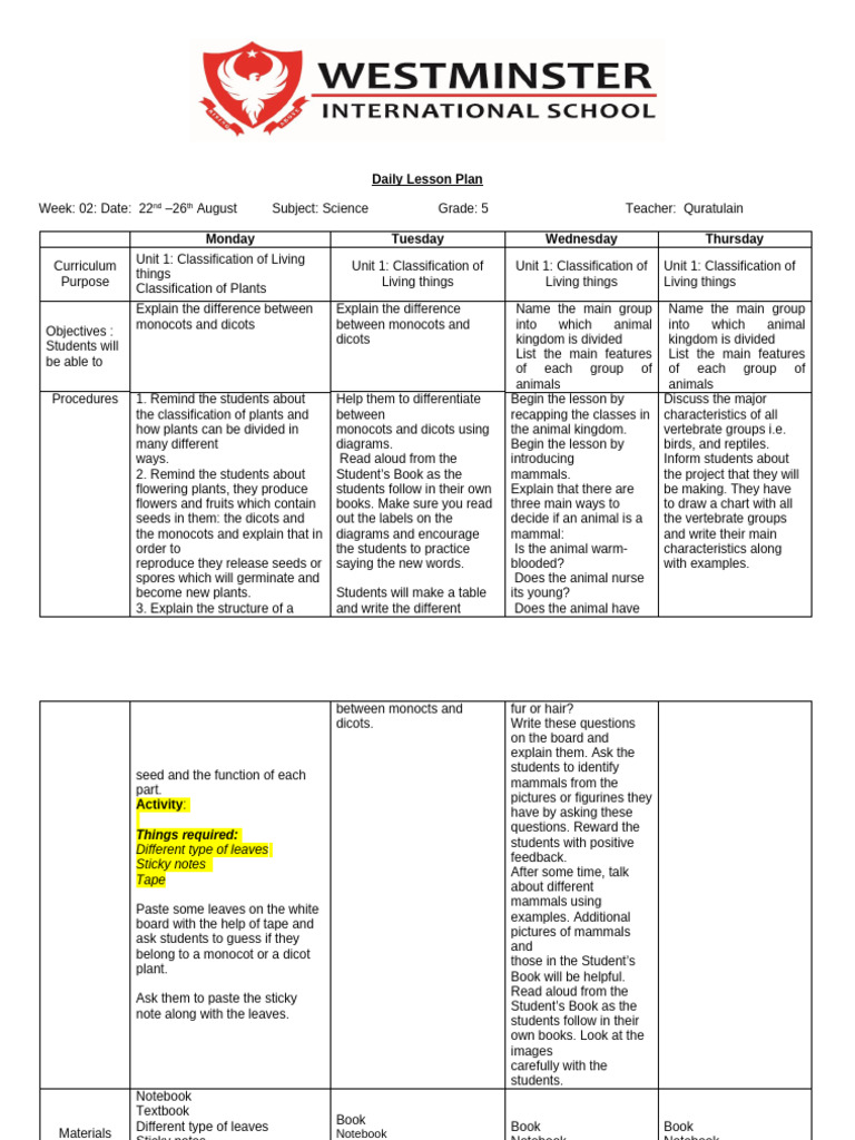 Grade 5 science lesson plans | PDF