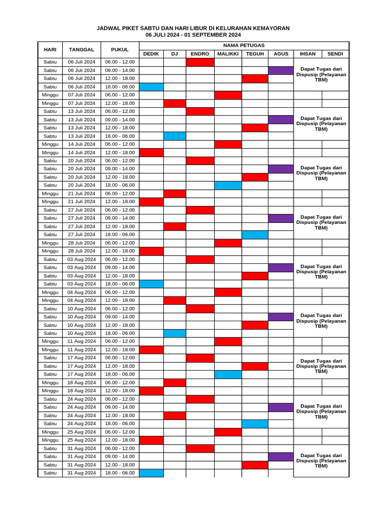 Jadwal Piket Juli - Aug 2024 | PDF
