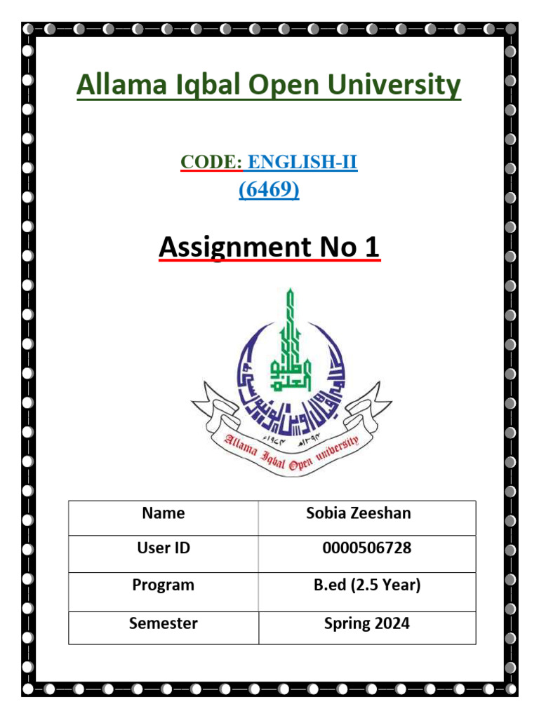 Allama Iqbal Open University: Assignment No 1 | PDF