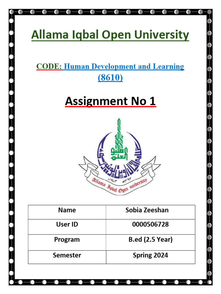 Allama Iqbal Open University: Assignment No 1 | PDF