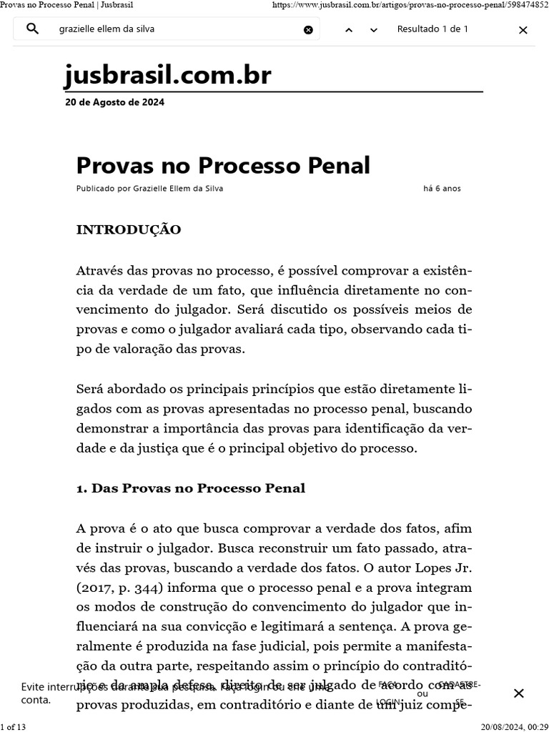 Provas No Processo Penal | PDF