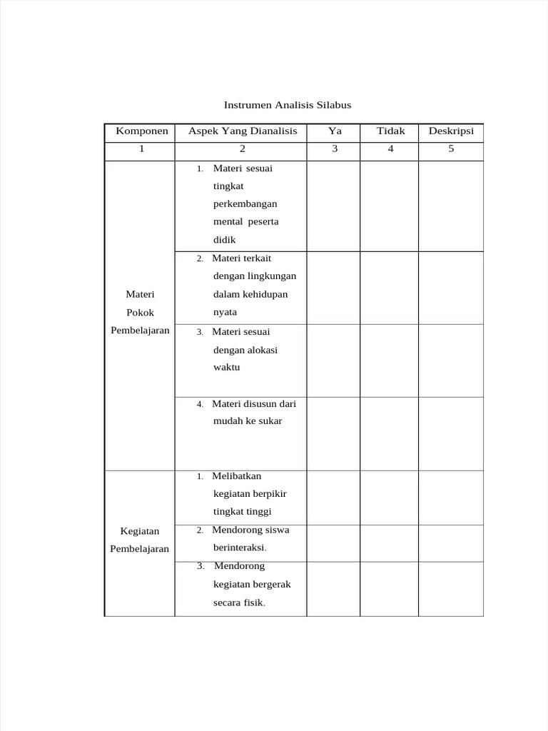Instrumen Analisis Silabus | PDF