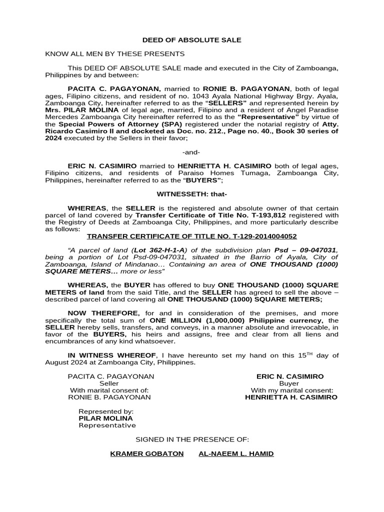 Deed of Sale With Representative | PDF