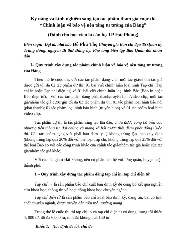 Tho Ky Nang Va Kinh Nghiêm Tham Gia Cuoc Thi BVNTTT | PDF