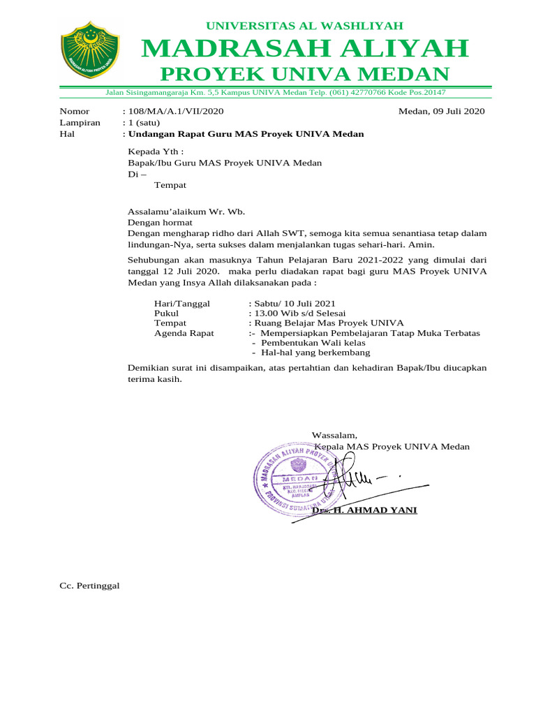 Undangan Rapat Guru Mapel Pai | PDF