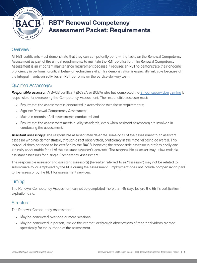 RBT Competency Assessment Renewal-240612-A | PDF | Reinforcement | Psychology