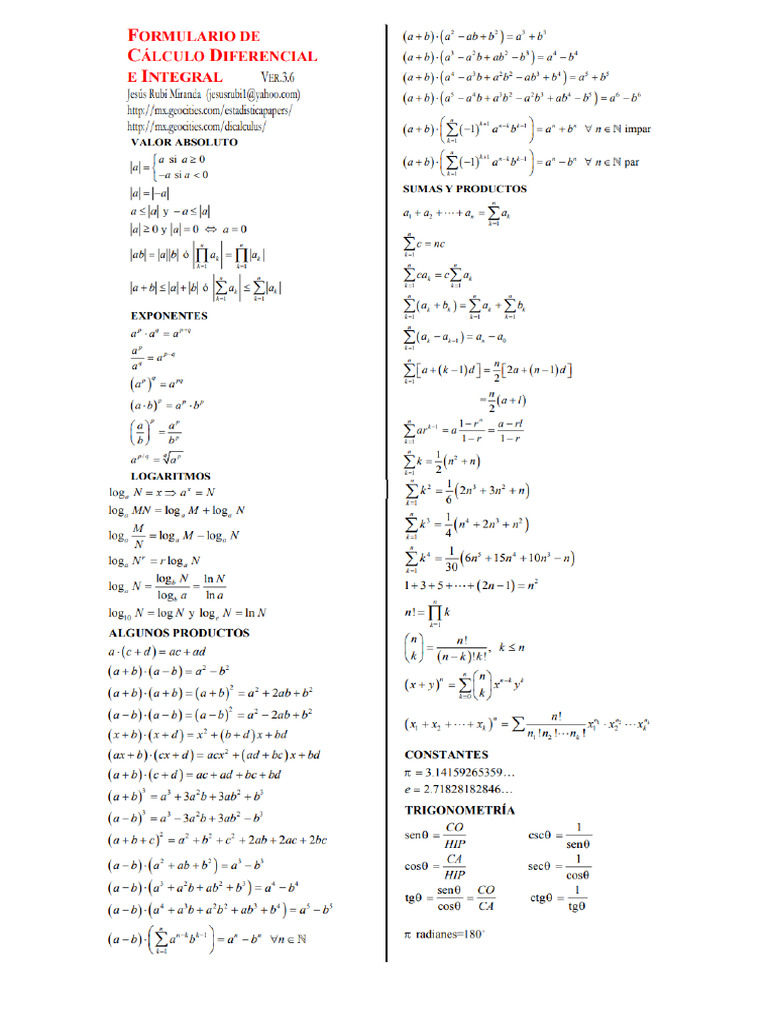 Formulario Calculo III | PDF