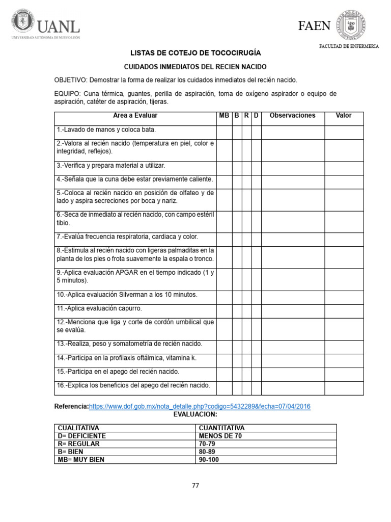 Listas de Cotejo Tococirugía | PDF