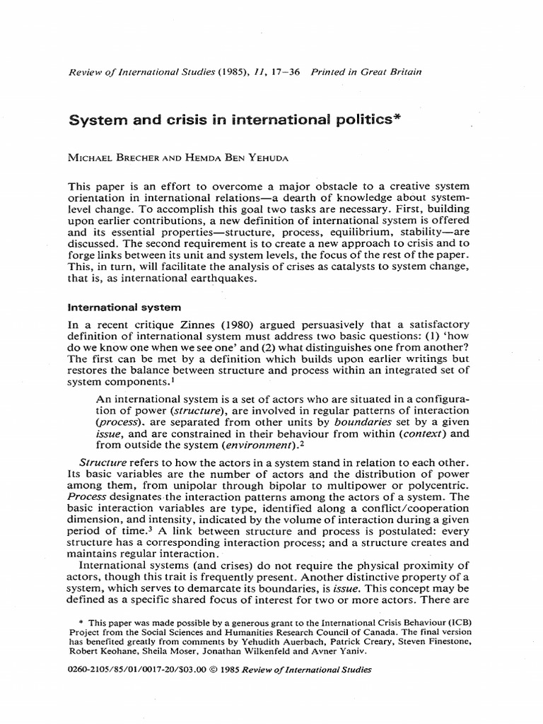 BRECHER, Michel & YEHUDA, Hemda Benh (1985) - System and Crisis in ...