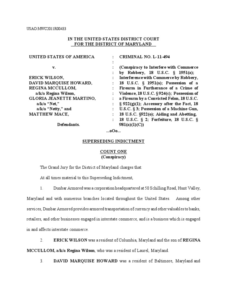 Dunbar Armored Robbery Conspiracy Case | PDF | Robbery | Conspiracy ...