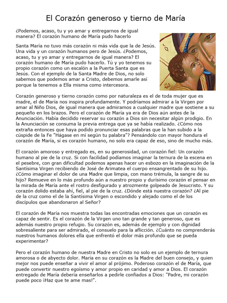 El Corazón Generoso y Tierno de María | PDF