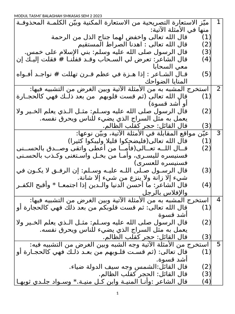 Soalan Balaghah Sem 2 | PDF | Religion & Spirituality