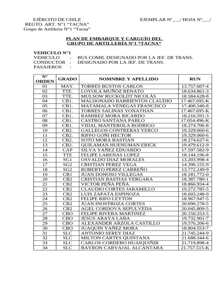 Plan de Embarque Santiago - Victoria | PDF