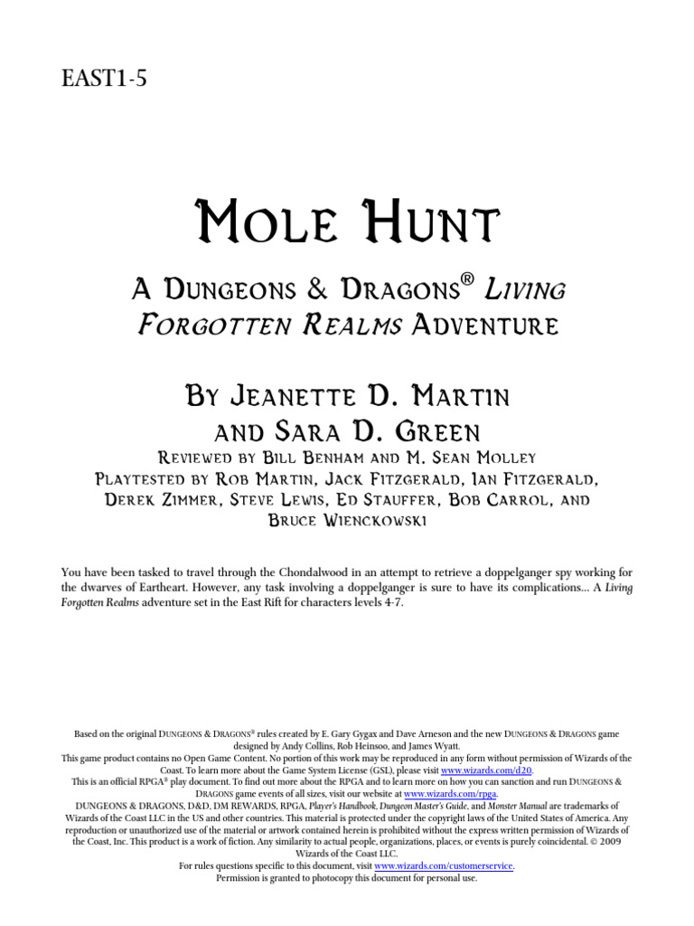 EAST1-5 Mole Hunt | PDF