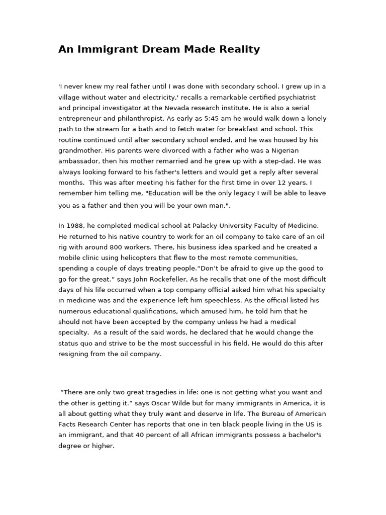 An Immigrant Dream Made Reality | PDF