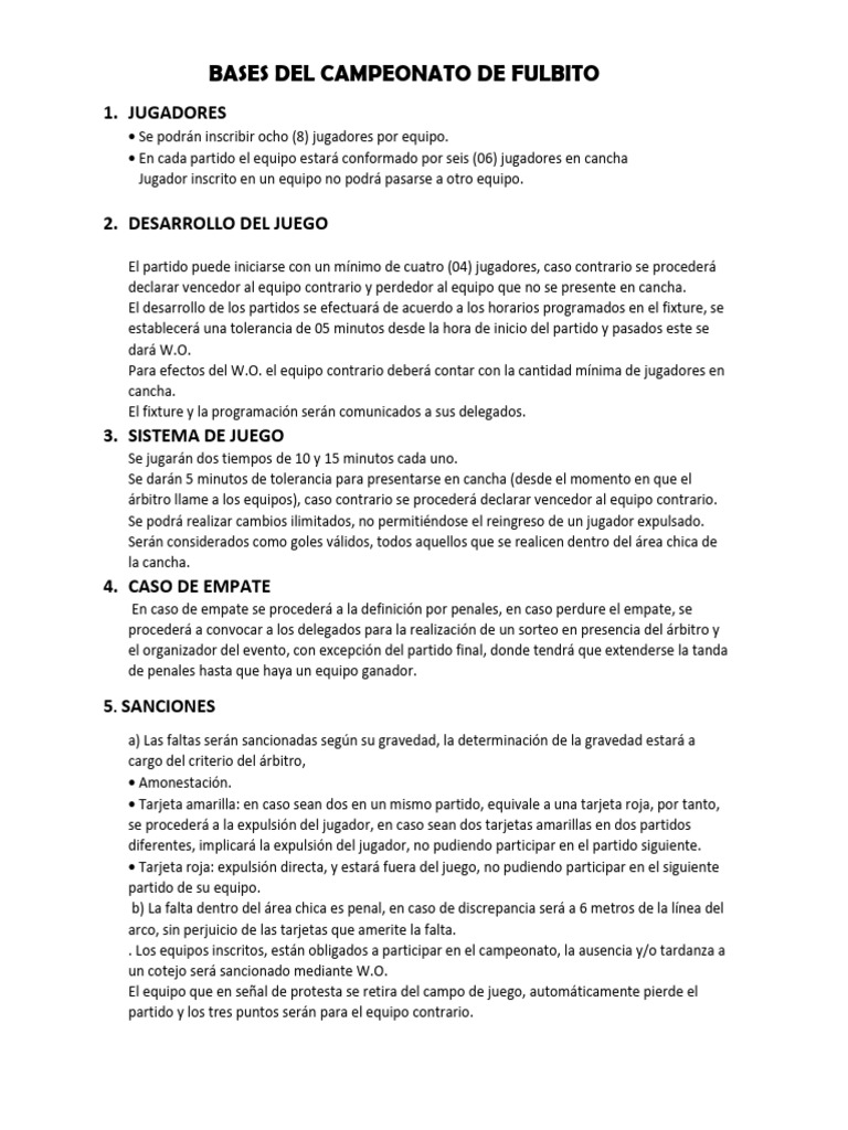 Bases Del Campeonato de Fulbito | PDF
