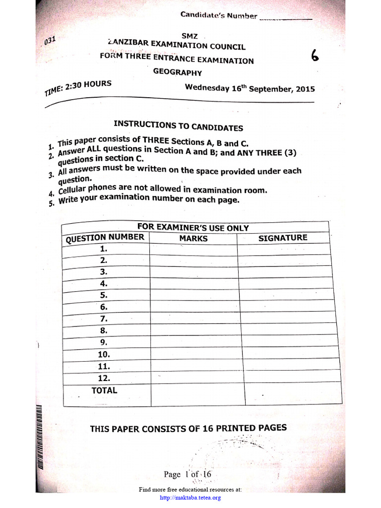 Geography - F2 ZEC - 2015 | PDF