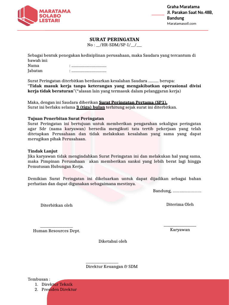 Contoh Format Surat PERINGATAN SP 1-3 | PDF