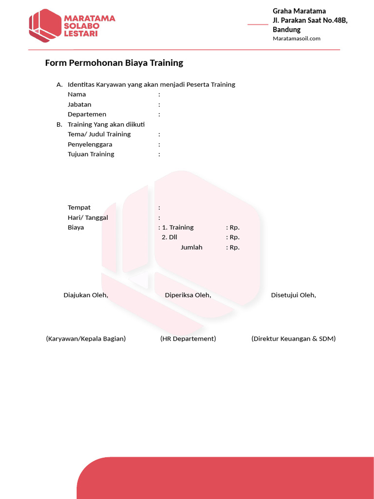 Form Permohonan Biaya Training Karyawan | PDF