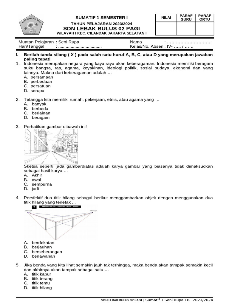 Soal Sumatif 1 Seni Rupa | PDF