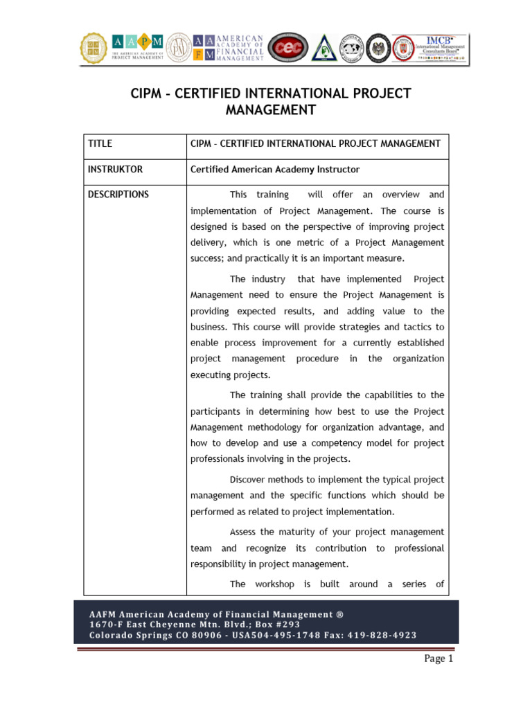 CIPM (Certified International Project Management) Syllabus | PDF