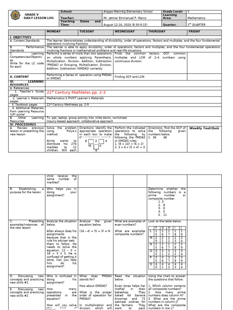 Mathematics 5 - Q1-W3 | PDF